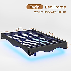 AOGLLATI Floating Bed Frame Twin Size with Charging Station & LED Lights, Platform Twin Bed Frame with Leather Wave Molding and Stable Structure,No Box Spring Needed, Black