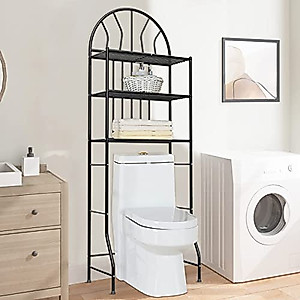 Majzya Over The Toilet Storage Rack, 3-Tier Bathroom Organizer Bathroom Shelf Space Saver, Freestanding Bathroom Cabinet Tower Shelf Above Toilet Stand, Black