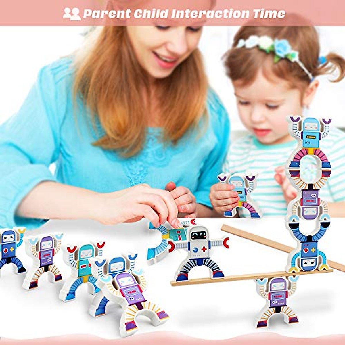 JIUBAR Wooden Stacking Games, Hercules Acrobatic Troupe Interlock Toys, Balancing Blocks Games Toddler Educational Toys for 3 4 5 6 Years Old Kids Infants Adults 12 Pieces (Hercules)