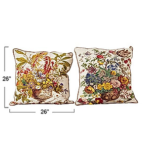 Creative Co-Op Square Cotton Printed Embroidery (Set of 2 Designs) Pillow Set, Multi