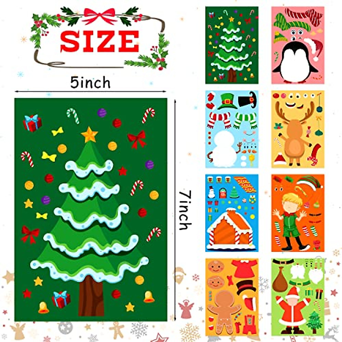 LINAYE 48 Sheets Christmas Stickers Crafts for Kids Toddlers, 8 Styles Make Your Own Christmas Stickers Christmas Goodie Treat Bag Stocking Stuffers Christmas Game Activities for Kids Toddlers Christmas Party Favors