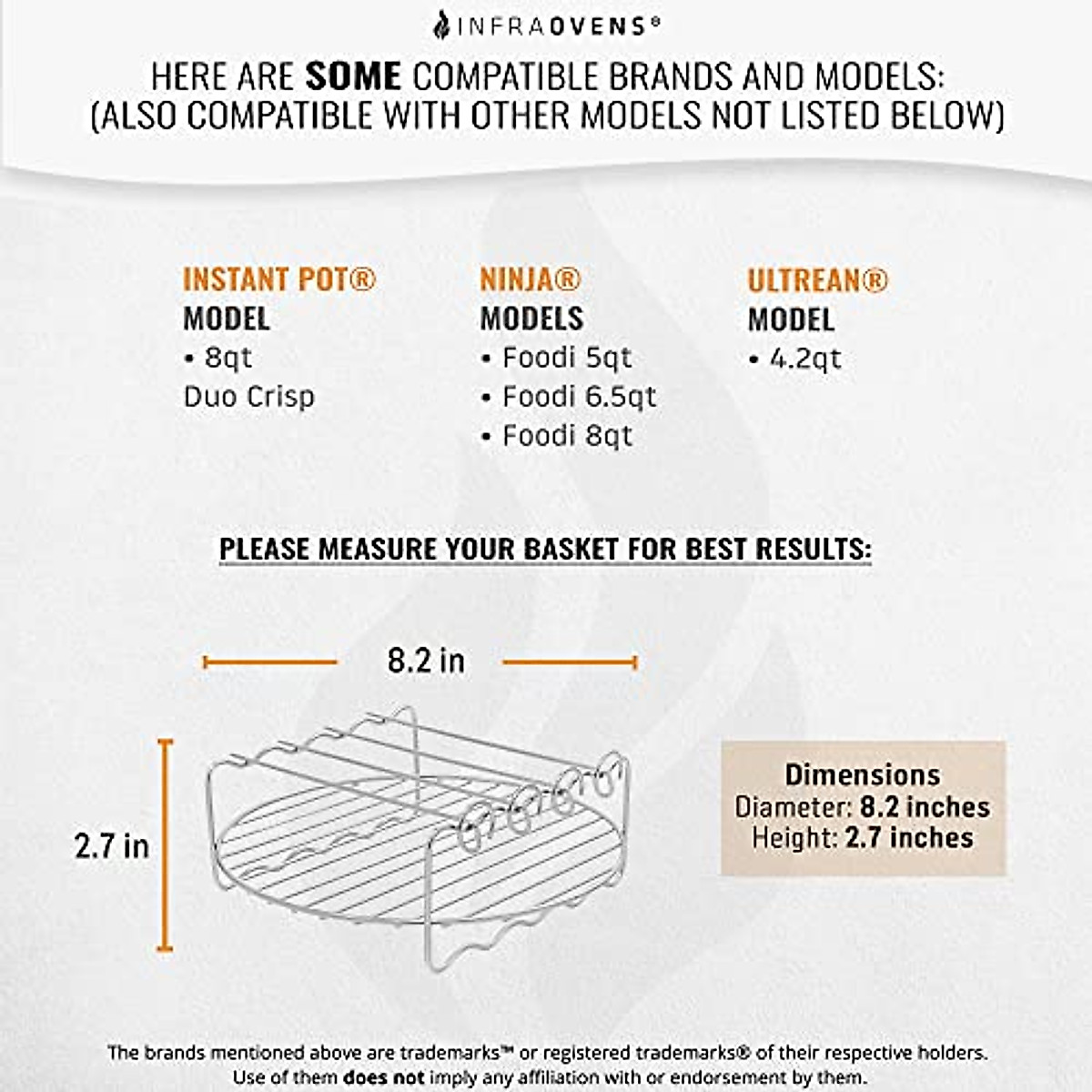 Air Fryer Accessories 8.2 inch Rack with Skewers for Double Layer Compatible with Instant Pot, Ninja Foodi 5qt, 6.5qt and 8qt, Ultrean + More, with Reusable Air Fryer Mats and Cleaning Brush