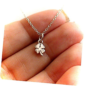 Tiny Four Leaf Clover Necklace - 925 Sterling Silver - Lucky Shamrock Luck Charm Pendant Necklace for Women