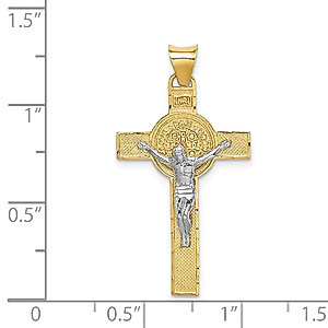 Diamond2Deal 14K rhodium-plated-gold Two-tone St. Benedict Medal Crucifix Cross Pendant Fine Jewelry for Women