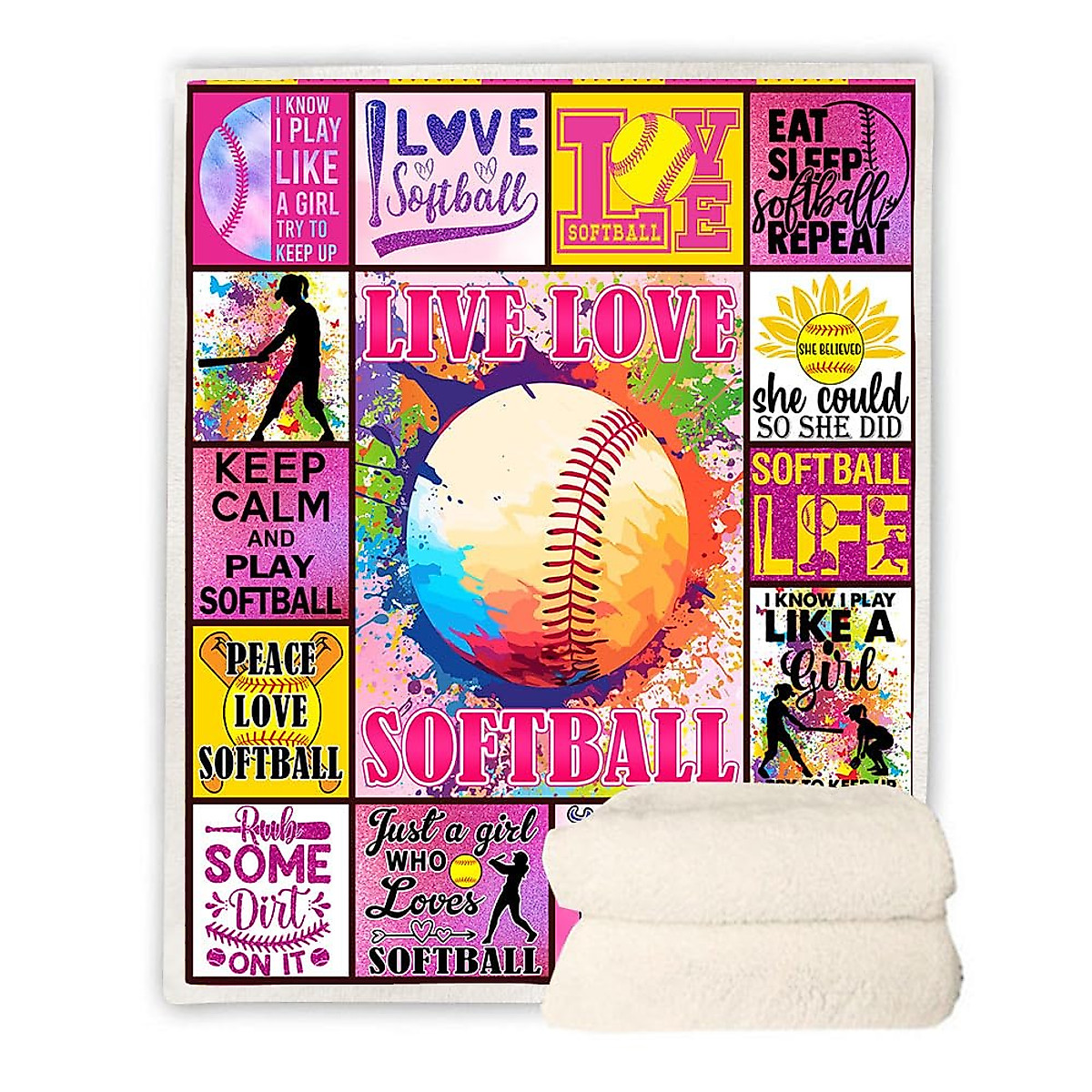 peakman Softball Fleece Throw Blanket, 50x60 inch, Lightweight, Soft, Warm, Wrinkle Resistant, Ideal Softball Gifts for Girls, Teenager Team, Coach, Fall, Christmas, Bed, Couch, Dorm