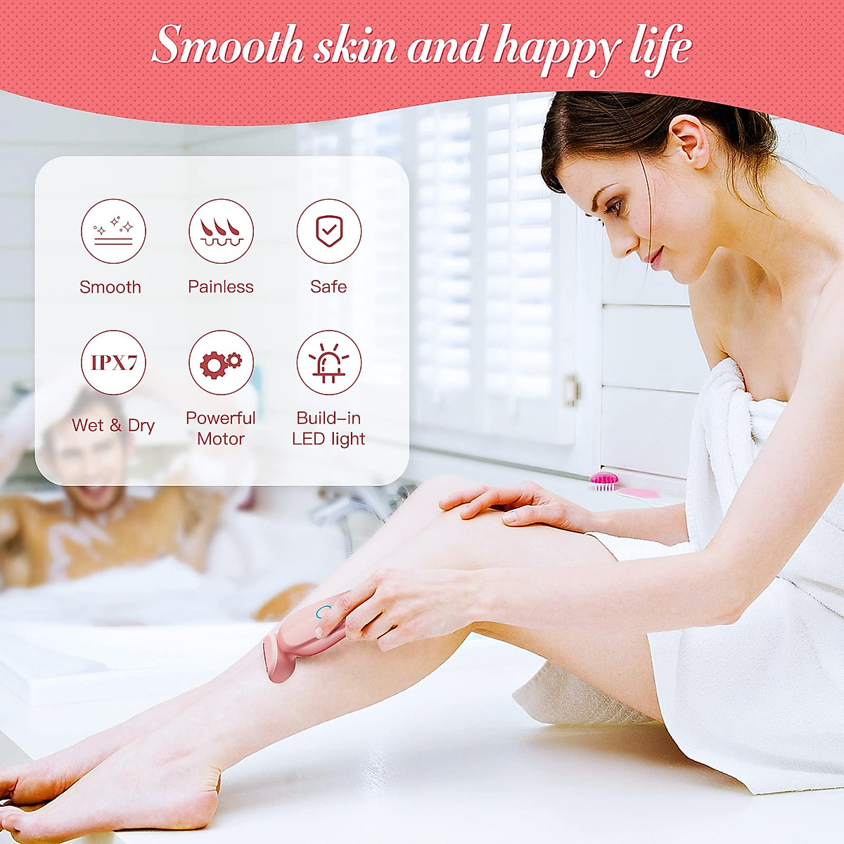 Electric Razor for Women - Womens Shaver Bikini Trimmer for Legs Bikini Underarm Public Hairs Rechargeable Wet and Dry Cordless with LED Light(Pink)