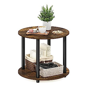 Furinno Turn-N-Tube Simple Design 2-Tier Round Wooden Small Coffee Table, Amber Pine