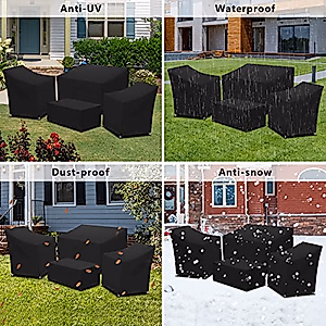 Kovshuiwe Patio Furniture Covers,4-Piece Outdoor Veranda Patio Garden Furniture Covers Set Waterproof - Upgraded 420D Heavy Duty Oxford Fabric Rattan Furniture Cover for Chair Sofa(Black)