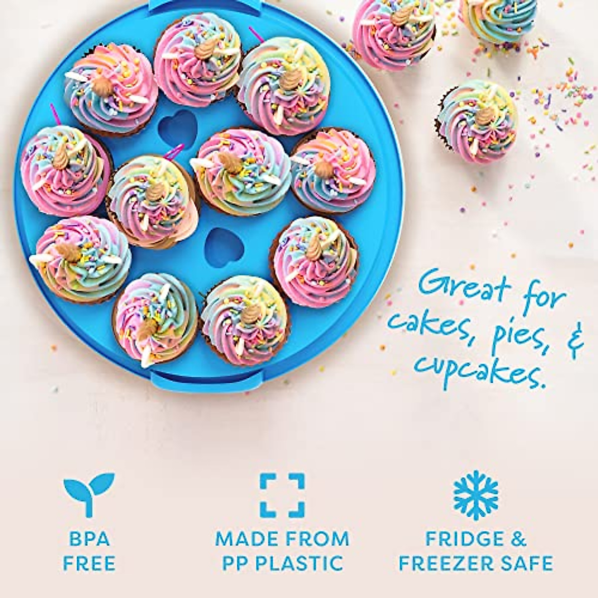 Cake Cupcake Carrier with Lid and Handle + Cake Stand Plate with Dome | 10" Round Cake Container Holder with Cover | Plastic Pie Carrier Cake Storage Container | Bunt Keeper Platter Tray for Transport