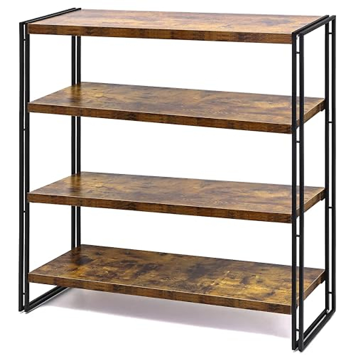 Bookshelf,4-Tier Industrial Bookcase,Rustic Wood and Metal Open Display Book Shelves Home Office,Bedroom Standing Shelf Unit,Horizontal Kitchen Shelf Organizer,Bathroom Storage Rack Mid Century 47in
