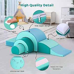 Lischwert Foam Climbing Blocks, Soft Climbing Toys for Toddlers, 5 Pieces Crawl and Climb Foam Playset with Foldable Block and Tunnel, Indoor Climber Activity Play Set for Kids Age 1+