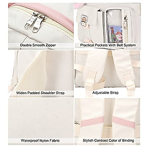 Laptop Backpacks 16 Inch School Bag College Backpack Large Travel Daypack Kawaii Bookbags for Teens Girls Women Students (Off-white)