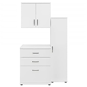 Bush Business Furniture Universal 3 Piece Modular Closet Storage Set with Floor and Wall Cabinets, White