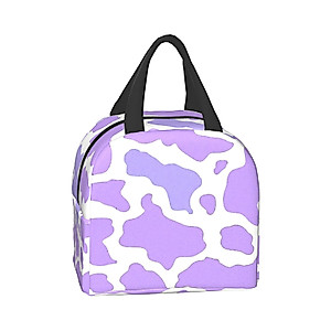Cow Pattern Purple Lunch Box Bento Travel Bag Picnic Tote Boxes Insulated Durable Container Shopping Bag Reusable Waterproof Bags For Adult Women Men