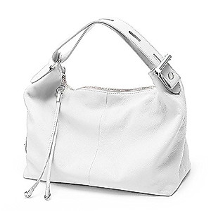 zency 6 Colors Fashion 100% Genuine Leather Women Shoulder Bag OL Style Handbag Lady Casual Tote (White)