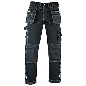 MS9 Men's Work Pants Casual Tactical Trousers Jeans with Holster Pockets Black