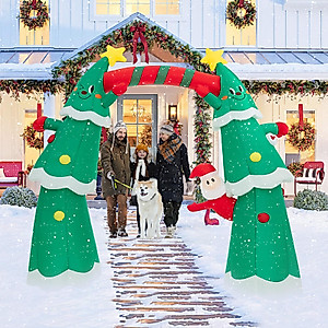 Tangkula 11 FT Lighted Christmas Inflatable Archway Decoration, Christmas Tree Arch with Santa Claus, Built-in LED Lights, Outdoor Blow-up Holiday Party Yard Lawn Xmas Decoration
