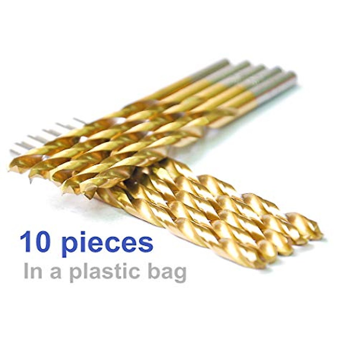 DrillForce 10pcs 5/64" Titanium Drill Bits, High Speed Steel Twist Drill Bits, Jobber Length, Round Shank. Ideal for DIY, Home, General Building and Engineering Using.