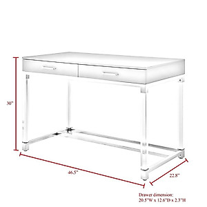 Posh Briar 2-Drawer Metal Writing Desk with Acrylic Legs in White/Gold
