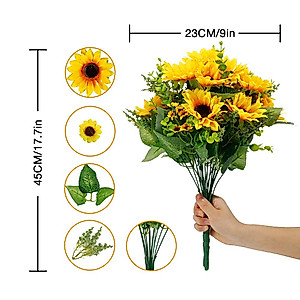 LIVILAN Sunflowers Artificial Flowers 2 Bunches Fake Sunflowers Silk Flowers Sunflower Bouquet Yellow Flowers Wedding Decor Home Hotel Office Party Garden Decorative Flowers Table Centerpiece