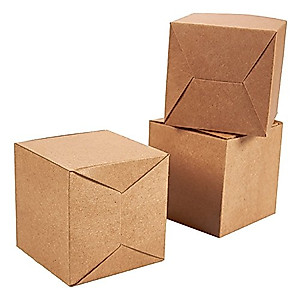 Premium Kraft Gift Boxes 50 Pack 3 x 3 x 3 inches Brown Paper Gift Boxes with Lids for Gifts, Cupcake Boxes and Crafting, Easy Assemble Boxes