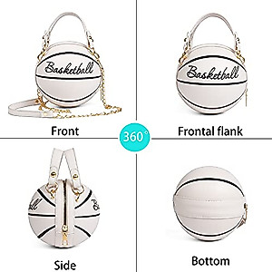 OHIW Women's basketball shoulder bag Messenger Bag handbag mini round bag PU bag, Zipper closure, suitable for women (white)