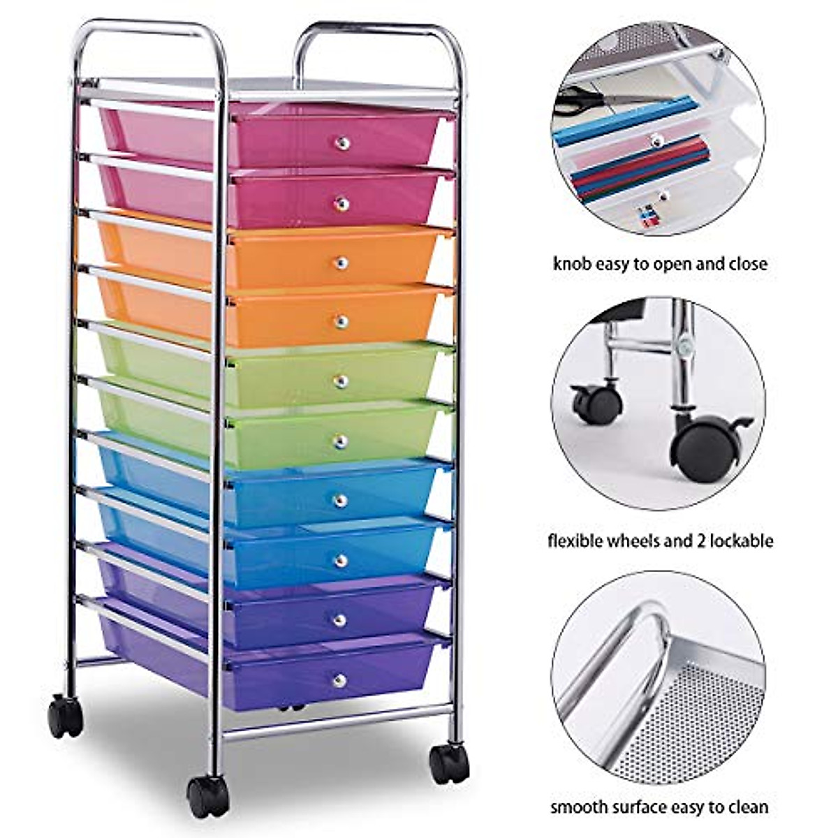 Giantex 10 Drawer Rolling Storage Cart Scrapbook Paper Office School Organizer (Multicolor)