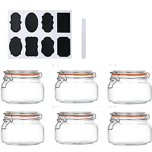 Encheng 16 oz Glass Jars With Airtight Lids And Leak Proof Rubber Gasket,Wide Mouth Mason Jars With Hinged Lids For Kitchen,Glass Storage Containers 6 Pack