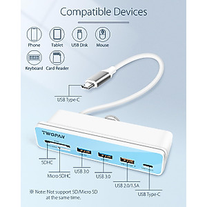 TWOPAN USB C Hub Multiport Adapter for iMac, 6 in 1 USB C to USB Adapter iMac 2024/2023/2021 iMac M4/M3/M1, USB Port Hub with USB 3.0 Ports, SD, MicroSD Card Readers & 7 Color Panels