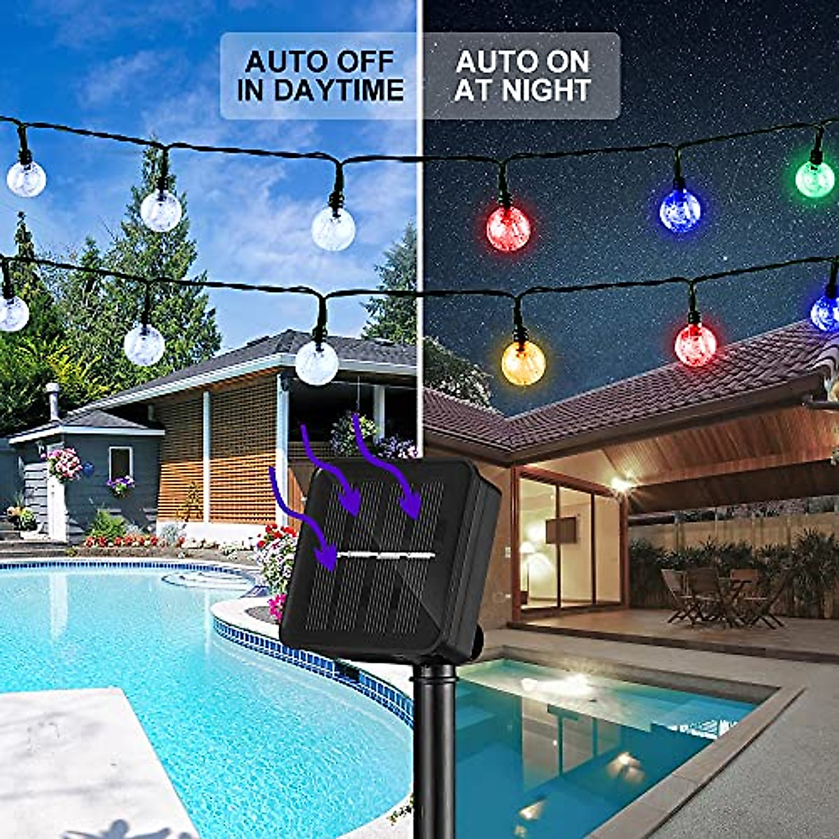 Solar String Lights Outdoor Waterproof, 30.2 FT 60 LED Crystal Globe Twinkle Lights Solar& USB Powered with 8 Lighting Modes for Garden Patio Backyard Party Wedding (60 LED, Multi-Colored)