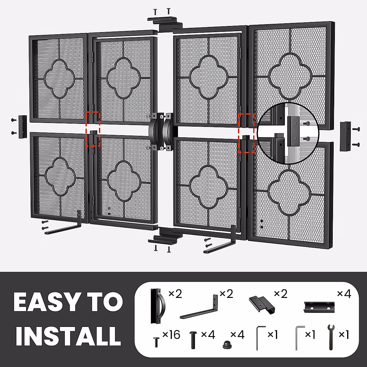 Amagabeli 48 x 28 Inch Fireplace Screen with Doors 3 Panel Foldable Wrought Iron Furnace Fireguards Fireplace Cover Free Standing Large Screen for Fireplace Wood Burning Metal Mesh Fire Spark (Black)