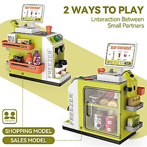 Cash Register Playset for Kids - 48PCS Pretend Play Money, Calculator, Scanner, Credit Card and Play Food for Boys and Girls Ages 3+ (668-124)