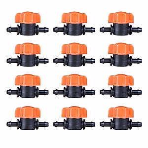 12 Pack Drip Irrigation Switch Valve 1/4" Drip Irrigation Barbed Ball Valve Shut Off Switch 4mm/7mm Hose Water Connectors Barbed Valve Drip Irrigation Universal Barbed Valve for Gardening