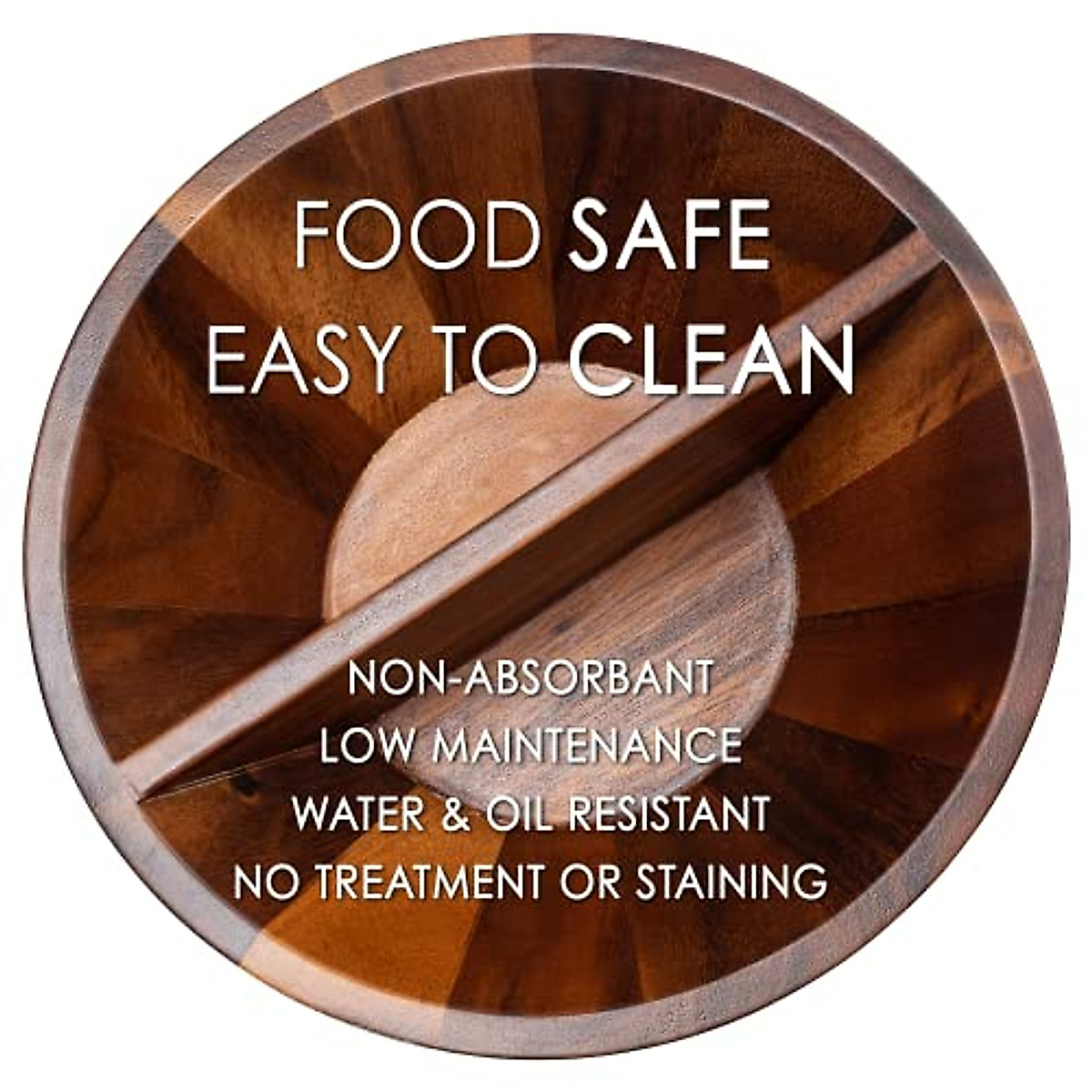 EVERGRO SEQUOIA & CO. Wooden Salad Bowl - Small 9.5” Wood Serving Bowl for Salad, Fruit, or Snack - Acacia divided Wooden Bowls - Wood Salad Bowl for Rustic, Modern Home & Kitchen Counter Décor