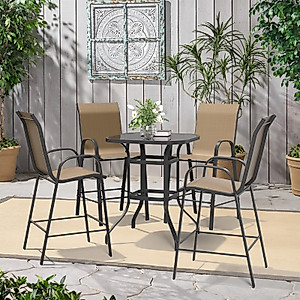 Amopatio Outdoor Bar Stools Set of 4, Sturdy High Back Outdoor Bar Chairs, All-Weather Textile Patio Bar Stools, Comfortable Bar Hight Patio Chairs for Backyard, Balcony, Porch, Brown
