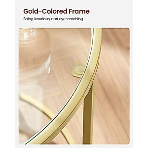 VASAGLE Round Side Table, Glass End Table with Metal Frame, Gold Coffee Table with Modern Style, for Living Room, Balcony, Bedroom, Gold Color