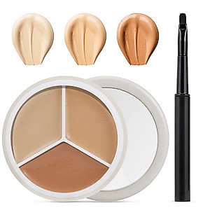Erinde 3 Colors Concealer Palette, 3 In 1 Cream Concealer, Contour, Foundation, Color Corrector for Dark Circles, Waterproof Long-Lasting, Full Cover Concealer Makeup with Concealer Brush 15g/0.53Oz