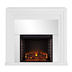 SEI Furniture Stadderly Mirrored Electric Fireplace, White-Silver