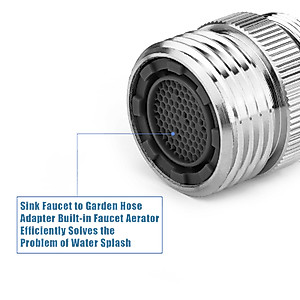 Faucet Adapter with Aerator, 3/4 Inch Garden Hose to 1/2 Sink Faucet Adapter, Polished Chrome Plated Faucet Adapter Kit for Garden Hose