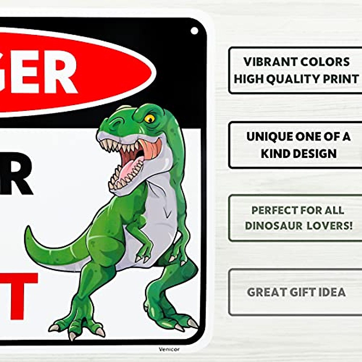 Venicor Dinosaur Sign - 8x12 Aluminum Wall Decor for Boys Room