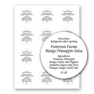 Customized Lines Information or Ingredients. Personalized Two Inches Round Labels for Your Farm Kitchen Home Business Homemade Products with Direction, RND-ING/INF-01
