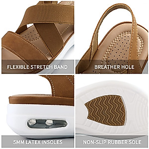 mysoft Women's Comfortable Walking Sandals Air Cushion Sport Slingback Elastic Band Platform Shoes