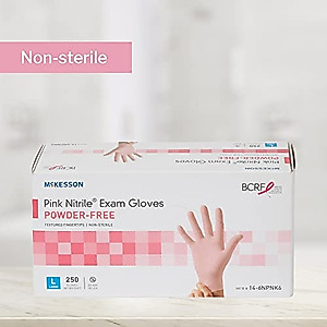 McKesson Pink Nitrile Exam Gloves - Powder-Free, Latex-Free, Ambidextrous, Textured Fingertips, Non-Sterile - Size Small, 250 Count, 1 Box