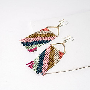 INK+ALLOY Beaded Boho Earrings for Women, Whitney Medium Fringe Dangle Statement Earrings, Handmade Jewelry for the Modern Bohemian, 3.25-Inch Length (Rainbow Diagonal Stripes)