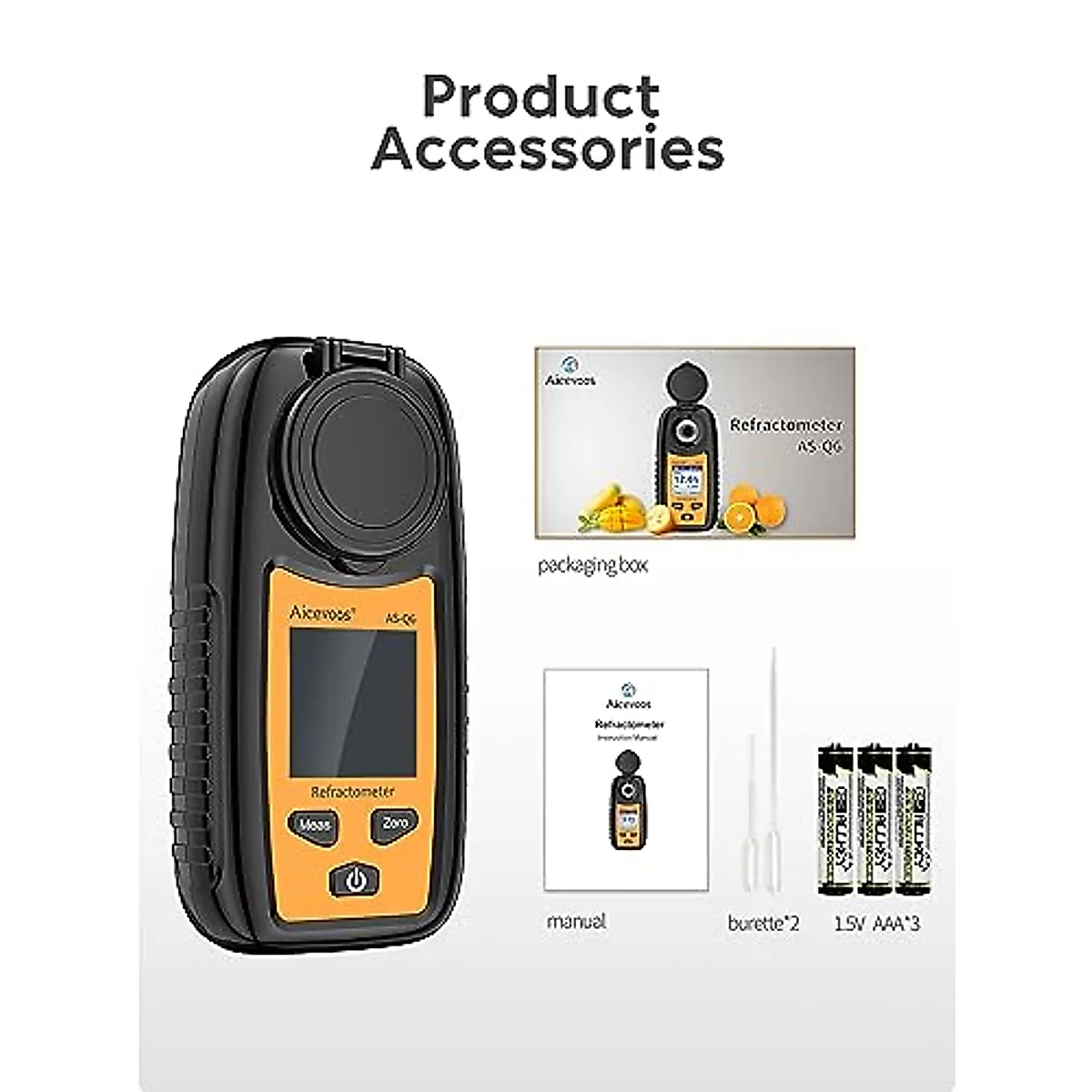 Aicevoos Digital Sugar Brix Refractometer brix Meter Automatic Temperature Compensation Range 0-35%，±0.2% Precision, Perfect for Fruits, Juices, Vegetables, Drinks and Coffee