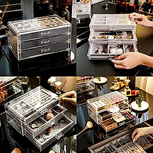 Acrylic Jewelry Organizer Box, Velvet Jewellry Clear Display Case, 3 Drawers Stackable Ring Earring Necklace Bracelet Display Storage for Women Girls Kids Gift