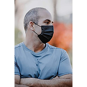 Healthy Shield 50pcs Disposable 3-Ply Safety Face Mask, Comfortable Ear Loop and Breathable, Non-Woven, Mouth Covers, Nose Clip, perfect for Adult, Men, Women, Home, Office, Indoor, Outdoor. (BLACK)