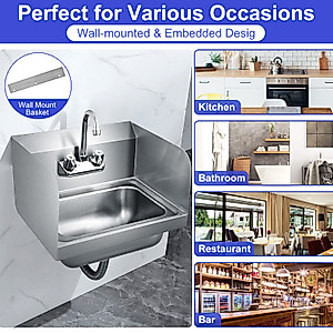 Giantex Stainless Steel Hand Washing Sink, Wall Mount Hand Sink with Faucet, Side Splash, Stainer, Two Temperature Water Inlet, 17" x 15" Commercial Hand Sink for Restaurant, Kitchen