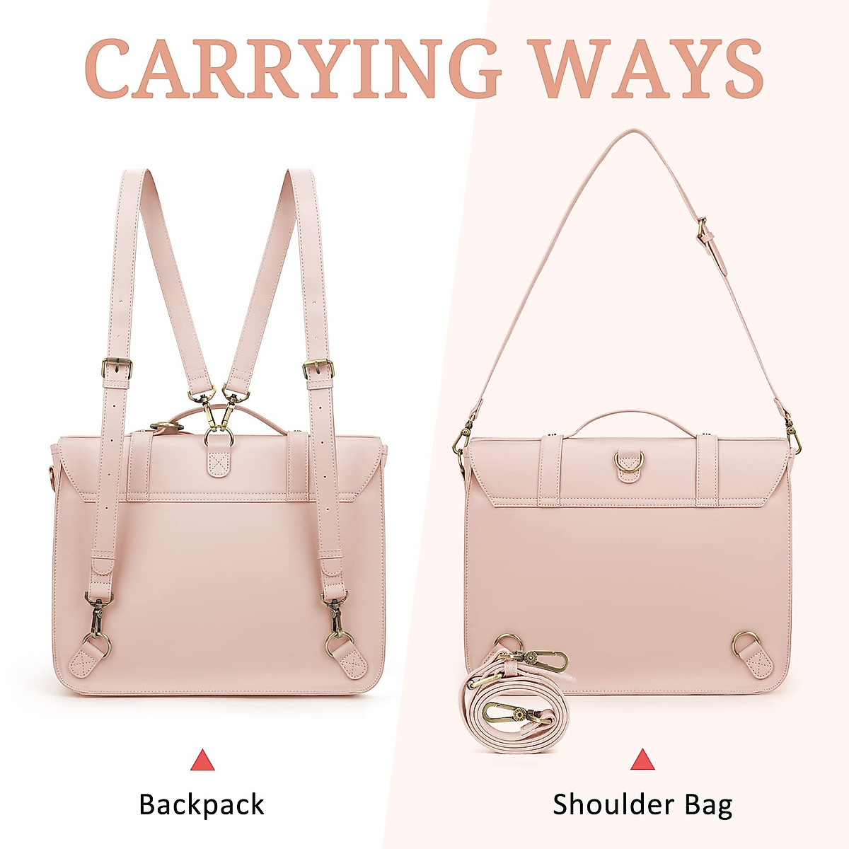 ECOSUSI Briefcase for Women Messenger Backpack PU Leather 14 inch Laptop Bag Satchel Computer Bag for College Business Travel