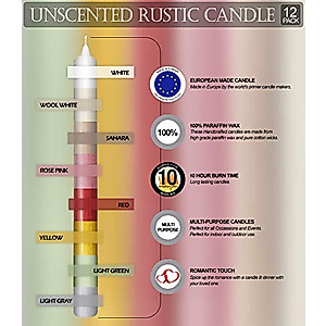 Hyoola 10 Inch Dinner Candles - 12 Pack - Wool White Tall Candles - Unscented Rustic Candles - Long Burning Candle Sticks